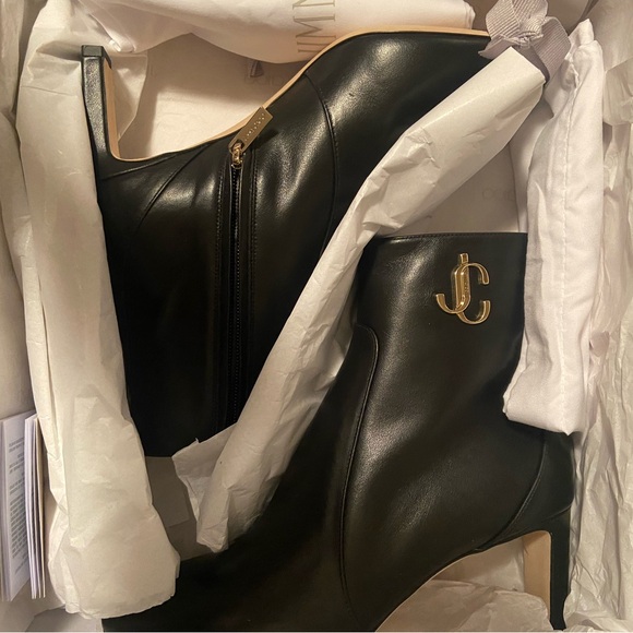 Jimmy Choo | Shoes | Brand New Black With Gold Jc Logo Ankle Calf ...